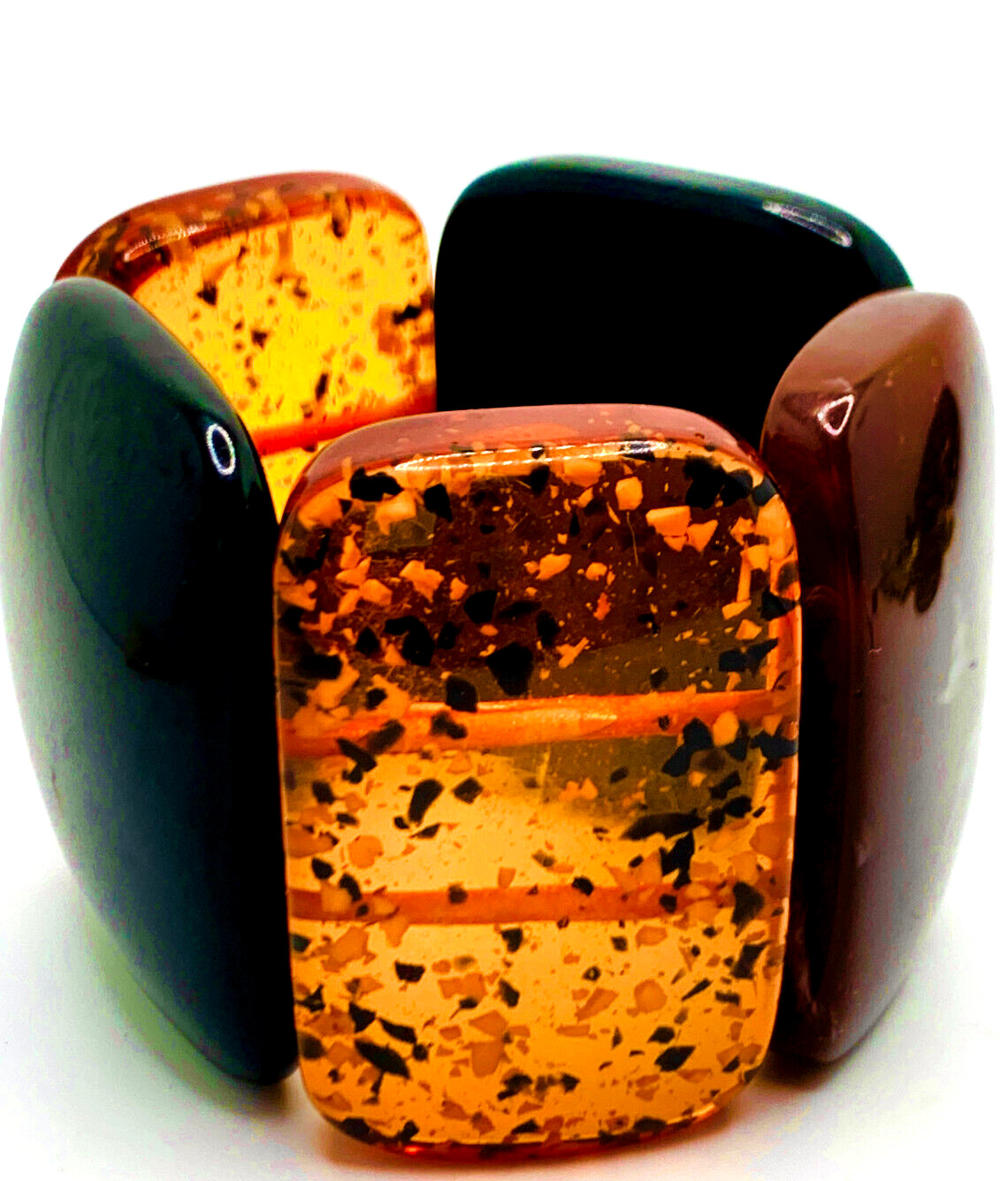 VTG Bakelite Lucite Confetti Root Beer Wide Panel Ela… - Gem