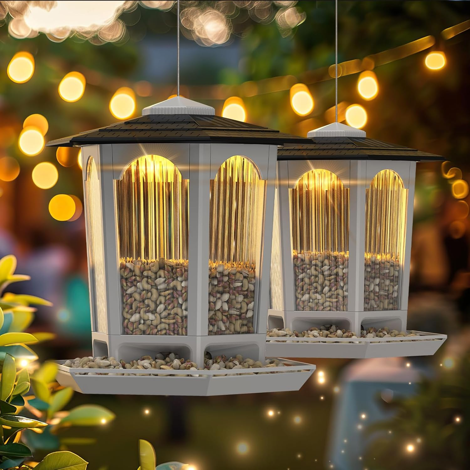 2 Pack Solar Bird Feeders for Outdoors Hanging - Attract Wild Birds ...