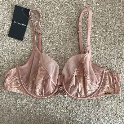 RRP £26 M&S 38A Pretty Autograph Full Cup Bra Soft Peach Lace With ...