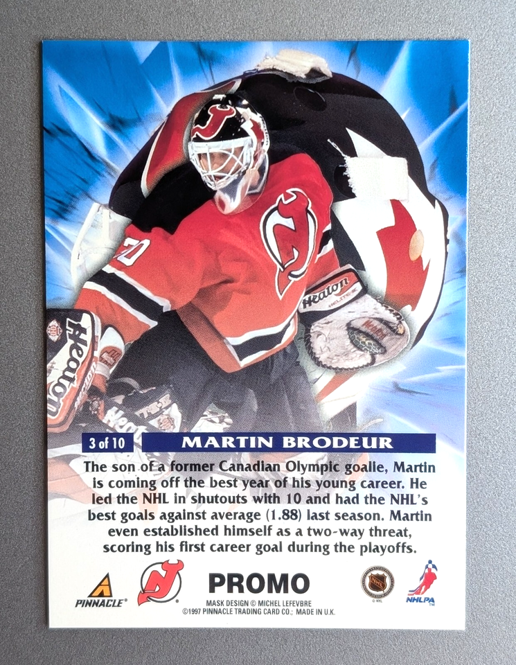 Martin Brodeur 1997-98 Pinnacle - Masks Insert Promo #3 of 10 New ...