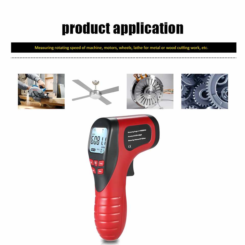 Digital Photo Laser Tachometer Non Contact Speed Gauge Gun RPM Tach ...