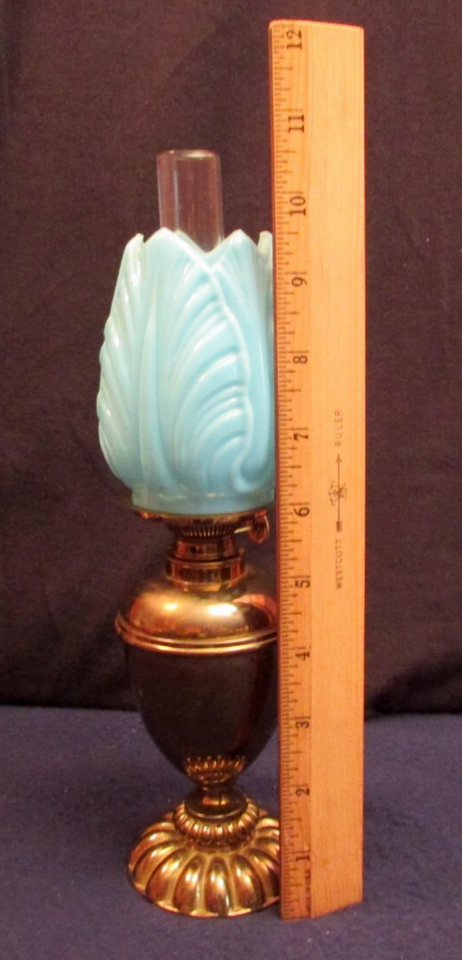 Very Rare Ditmar Mini Banquet Lamp with Blue Milk Glass Shade | eBay