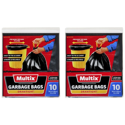 20x Multix 76L 90x80cm Garbage/Rubbish/Trash Bags Drawtight Wide Top ...