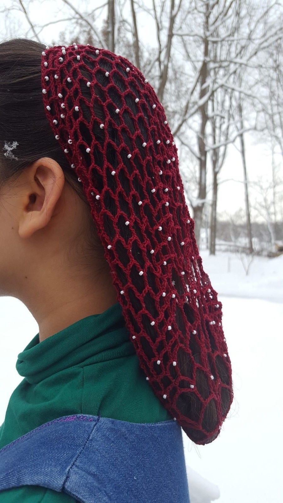 Crochet Glass Pearl Beaded Burgundy Cotton Snood Civil War Headcovering ...