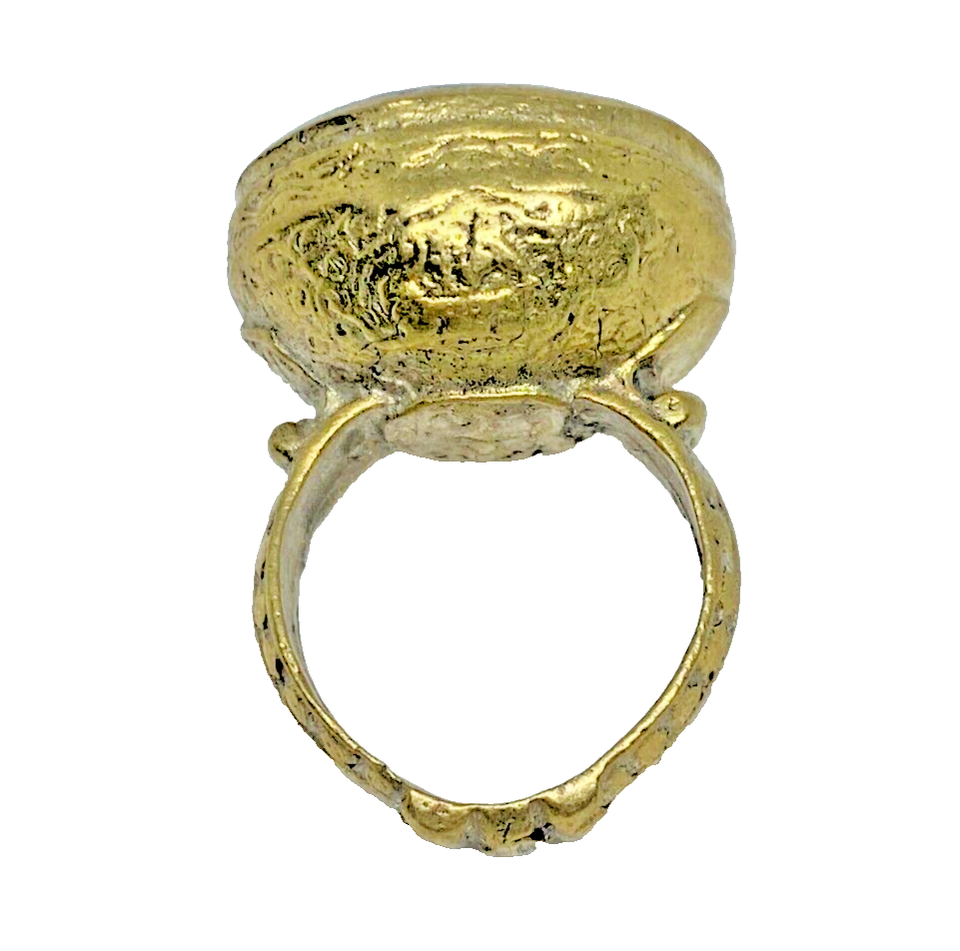 RARE ANCIENT WEARABLE PHOENICIAN GOLD COLOR RAM MONSTER RING BRONZE ...
