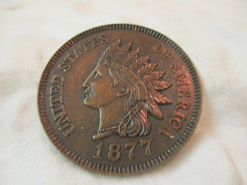 Vintage Reproduction bronze tone metal Coin 1877 One Cent Paperweight 3 ...