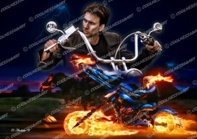 Ghost Rider Original Art Print/Hell Cycle/Suzuki GSX/Movie Bike/Nicolas ...