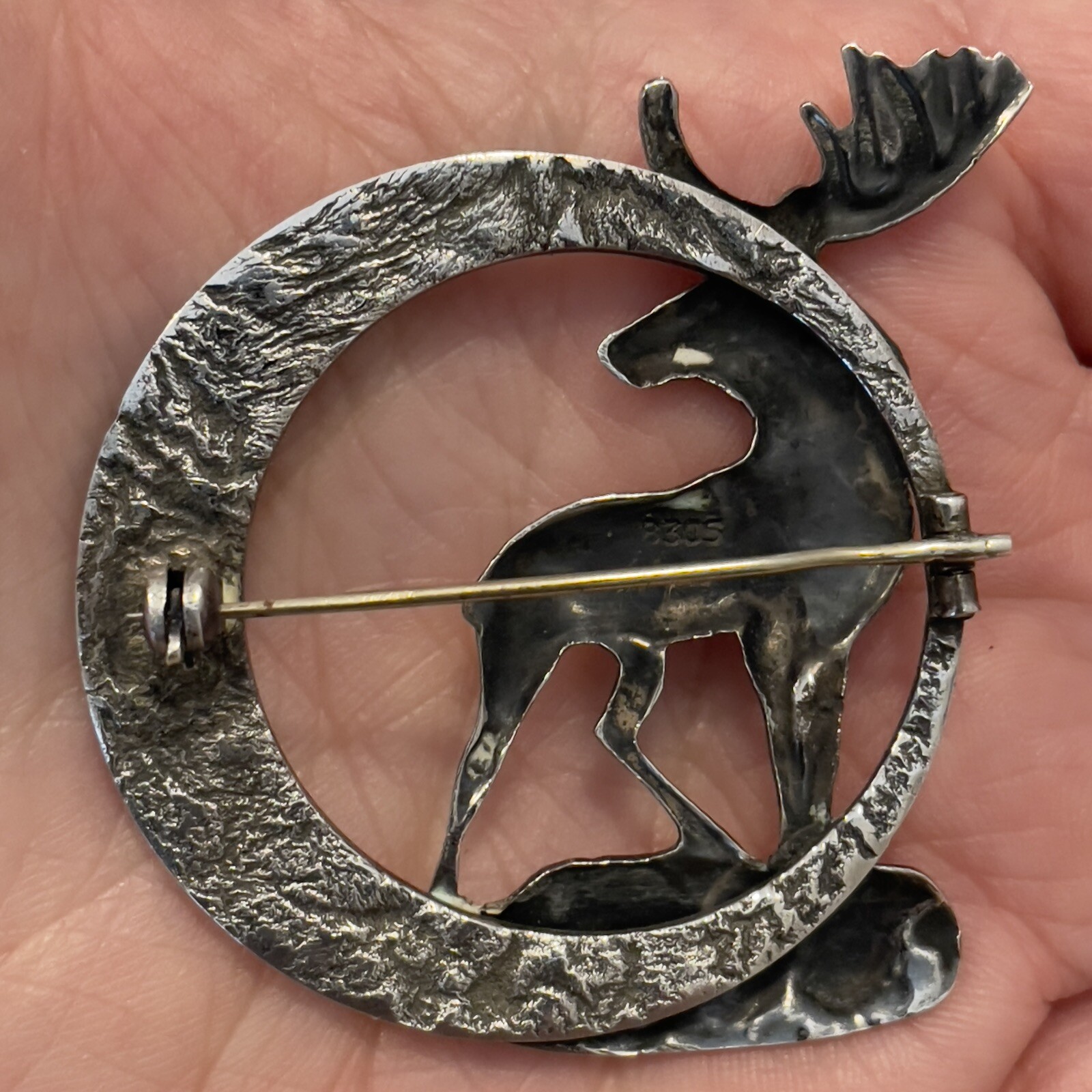 S&S Signed 830s Silver Moose Brooch Outdoor Hunting Nature Animal ...