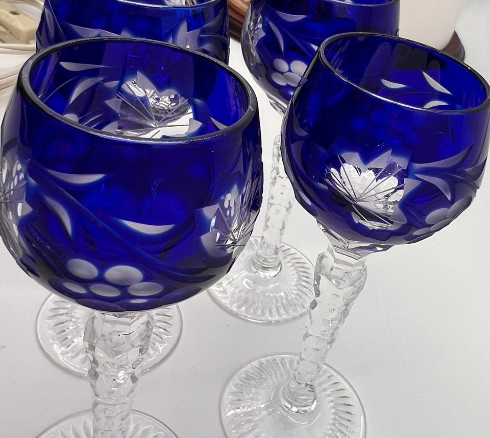 Vintage Crystal Bohemian Cut To Clear Cobalt Blue Brandy Cordial Sherry ...