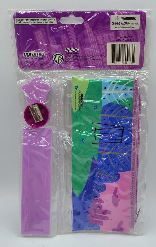 Powerpuff Girls Study Kit Pencil Pouch Ruler Sharpener Eraser NOS 2002 ...