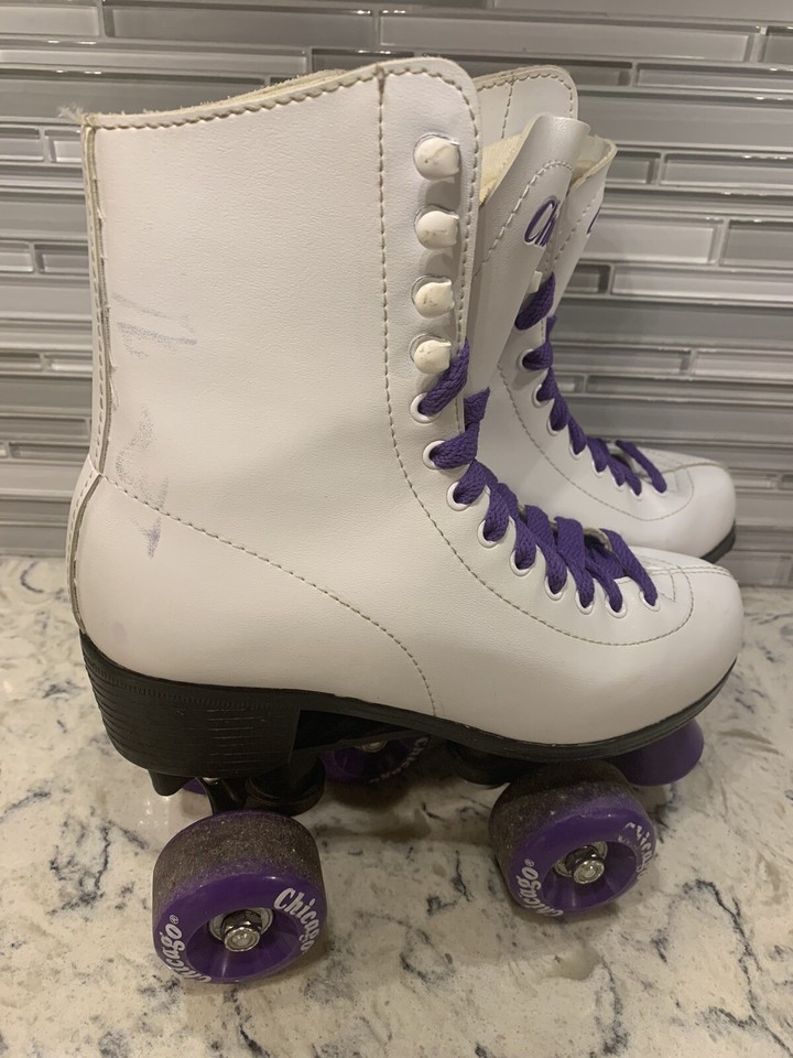 Chicago Ladies Classic Quad Roller Skates- White, Purple SIZE 5 | eBay