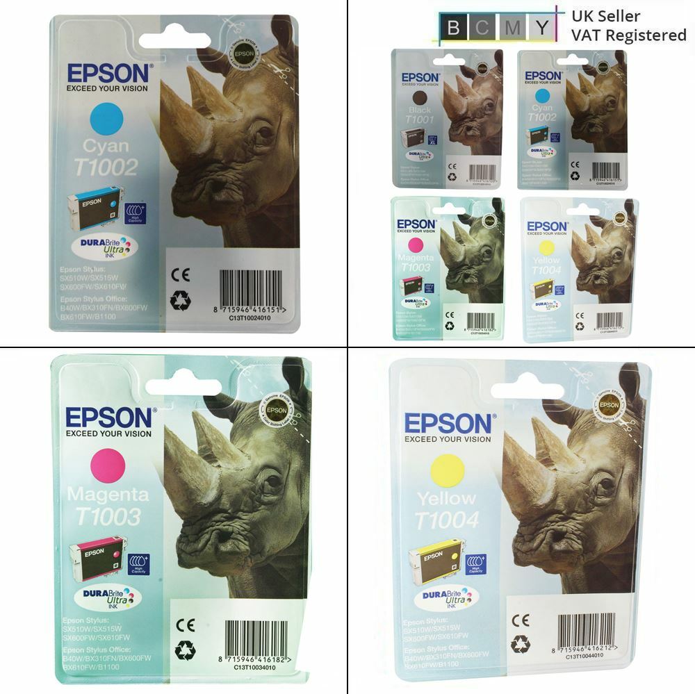 Genuine EPSON T1001 T1002 T1003 T1004 (T100) Rhino Ink Cartridges | eBay UK