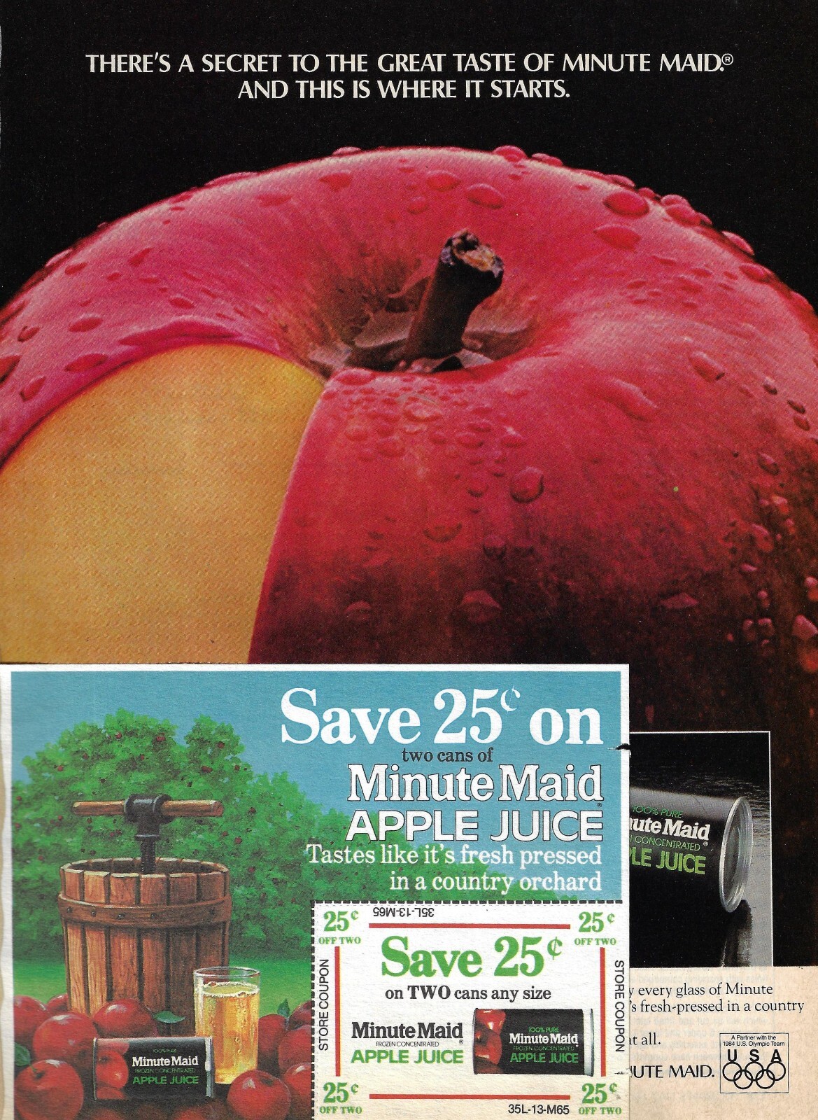 Minute Maid Apple Juice 1983 Print Ad w/ attached coupon- There's a ...