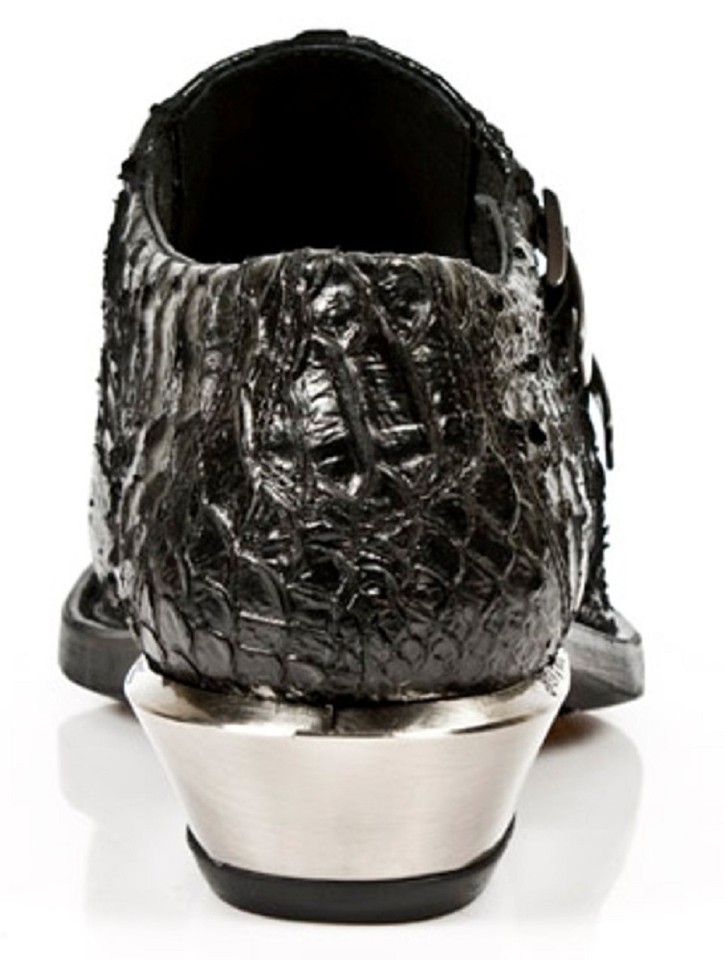 New Rock 7934-S2 Embossed Python Black Leather Buckle West Steel Heel ...