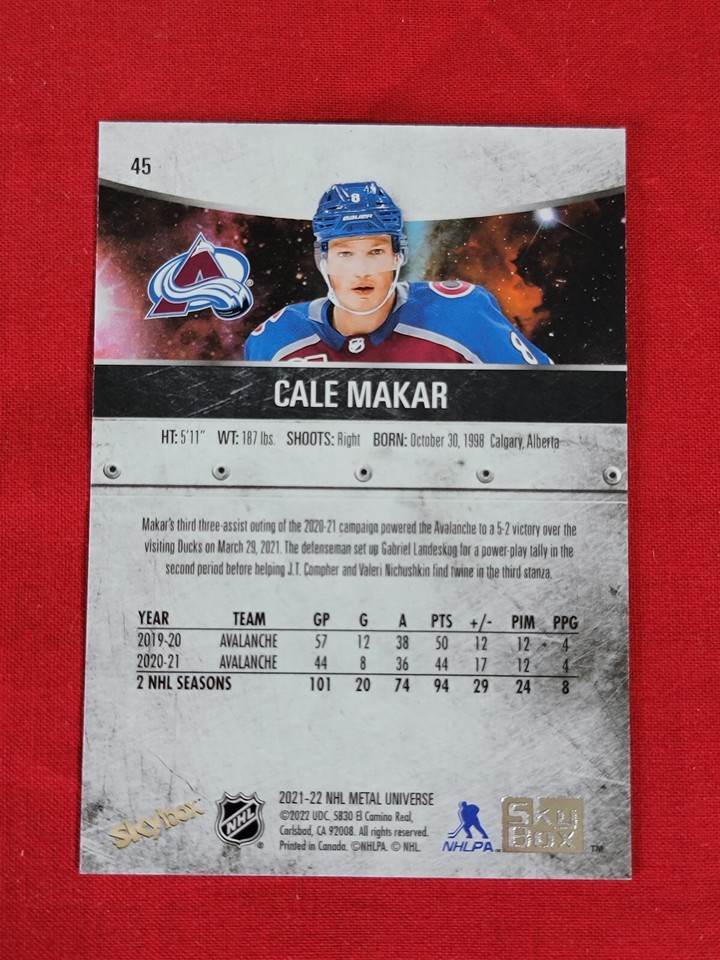 2021-22 Skybox Metal Universe Cale Makar Spectrum Parallel #45 | eBay