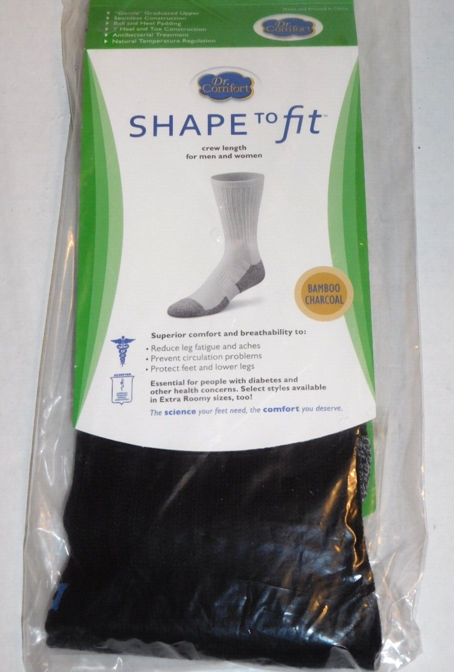 Dr Comfort Shape to Fit Crew Length Socks Black Diabetic Sz Small ...