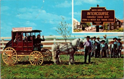 Amish Children Stage Coach Intercourse Pennsylvania Vintage Chrome ...