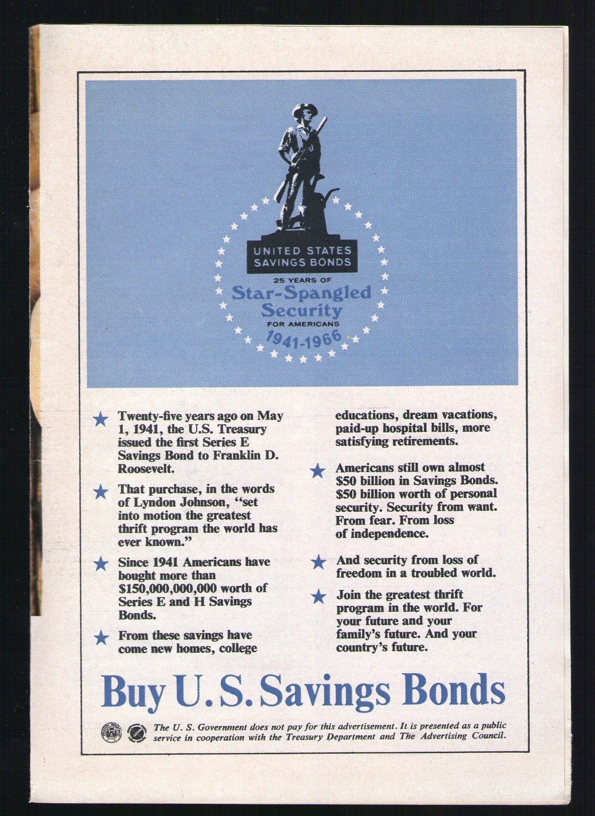 1966 U.S. SAVINGS BONDS PRINT AD~TREASURY~STAR SPANGLED SECURITY | eBay