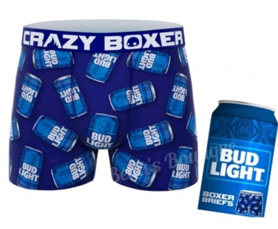 CRAZY BOXER MEN'S BUD LIGHT BEER ALLOVER BOXER BRIEFS IN A CAN, LARGE ...
