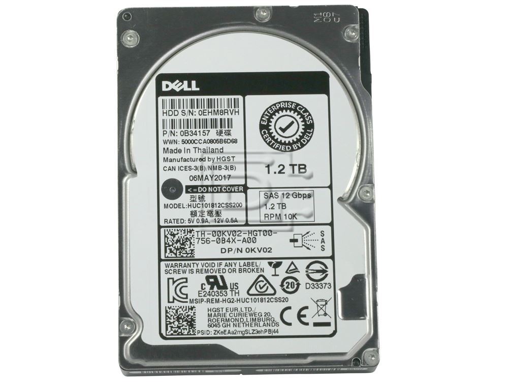Dell 0KV02 / Hitachi 0B34157 / HUC101812CSS200 1.2TB 10K 2.5" 12Gbps ...