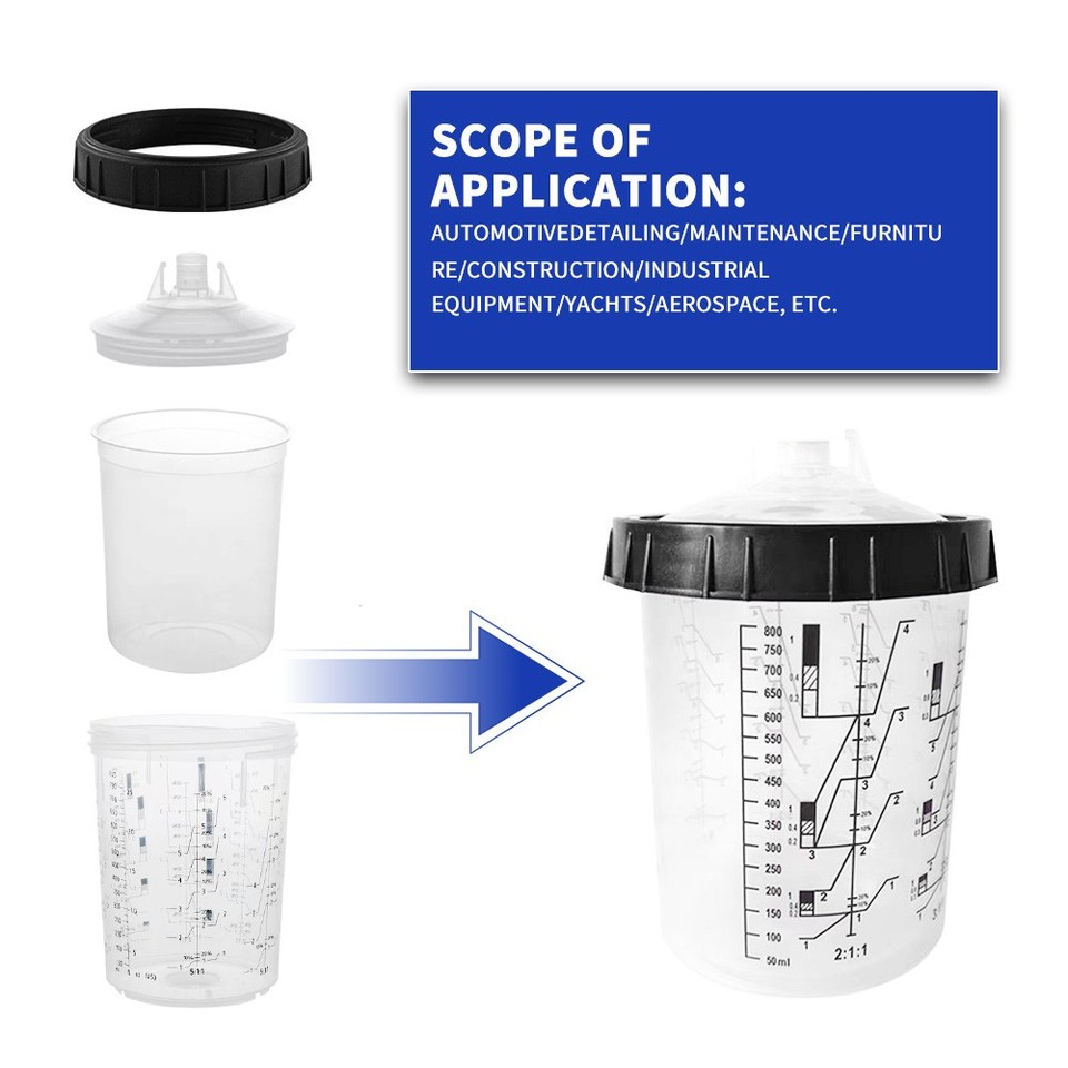 50 Packs CUPS Disposable Paint Spray Gun Cup Liners and Lid System (125 ...