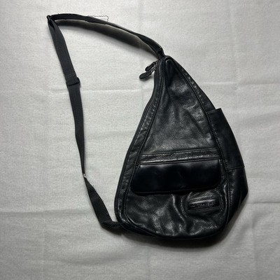 LL Bean Black Leather Healthy Back Ameribag Sling Backpack Crossbody ...