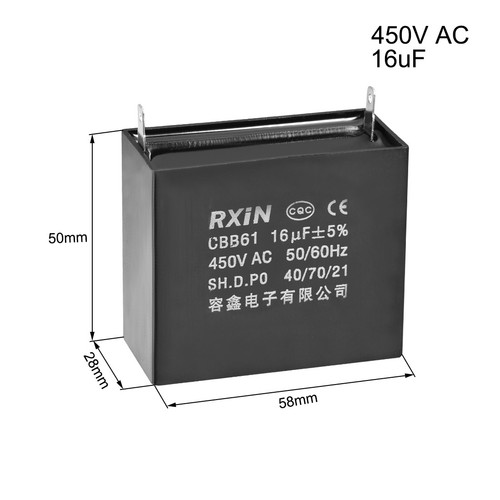 CBB61 Run Capacitor 450V AC 16uF Metallized Polypropylene Film ...