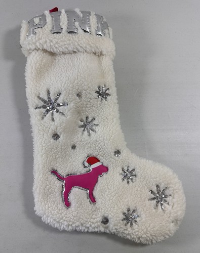 Victoria Secrets PINK White Fleece Sequins Dog Christmas Stocking Pet ...