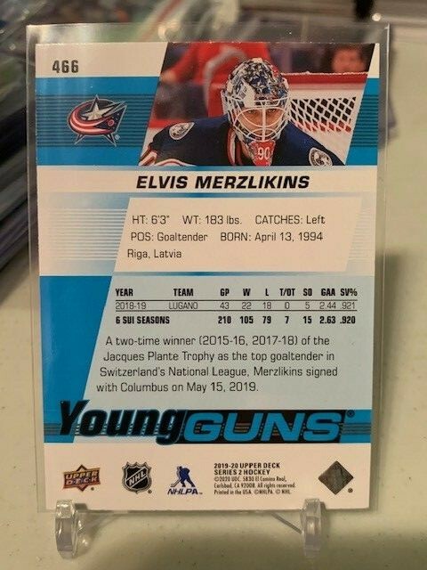 2019-20 Upper Deck - Young Guns #466 Elvis Merzlikins (RC) for sale ...