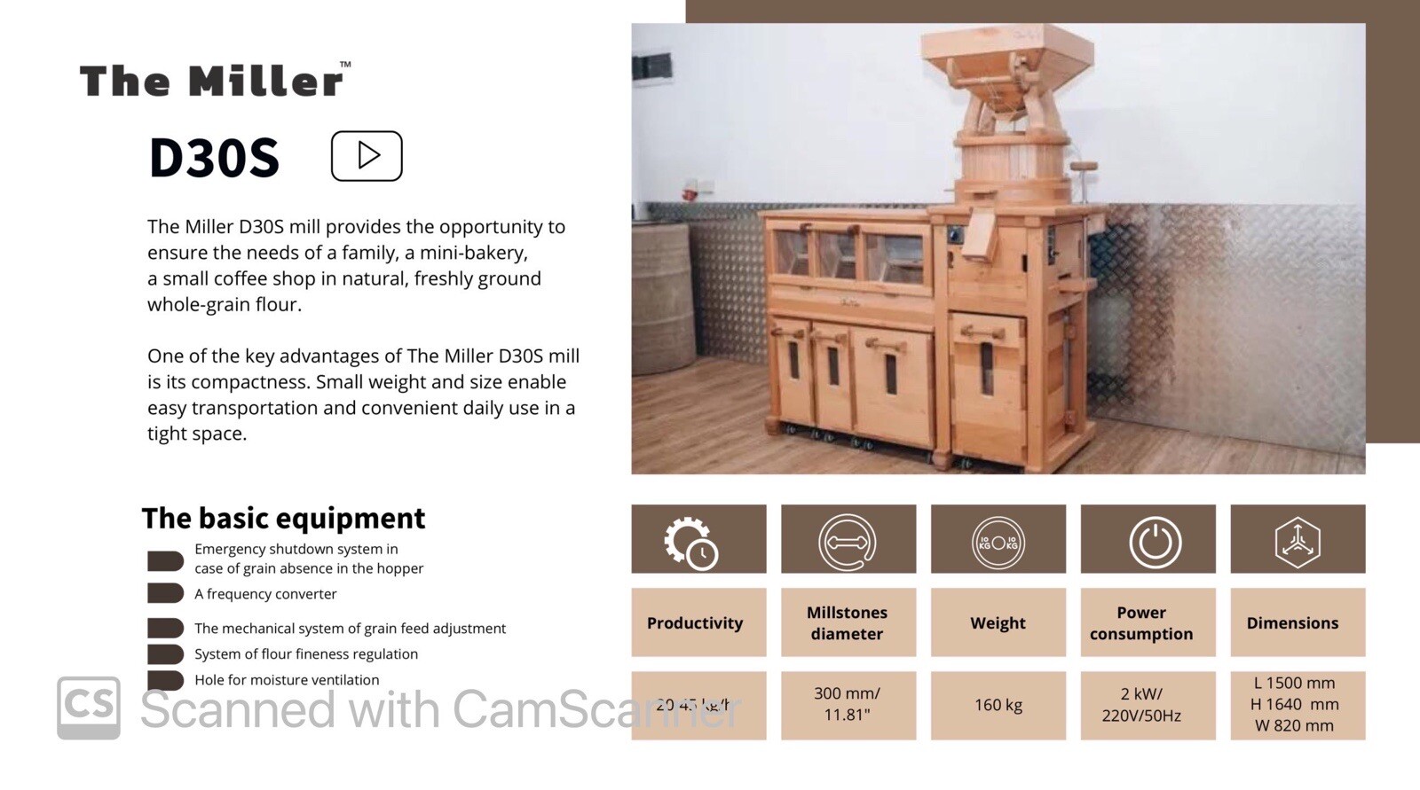 The Miller D30S Compact Solid Stone Whole Grain Mill with Sifter 100 ...