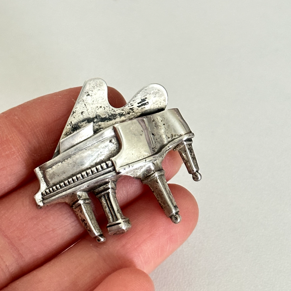 Vintage 925 Sterling Silver Beau Signed Piano Musical Instrument Brooch ...