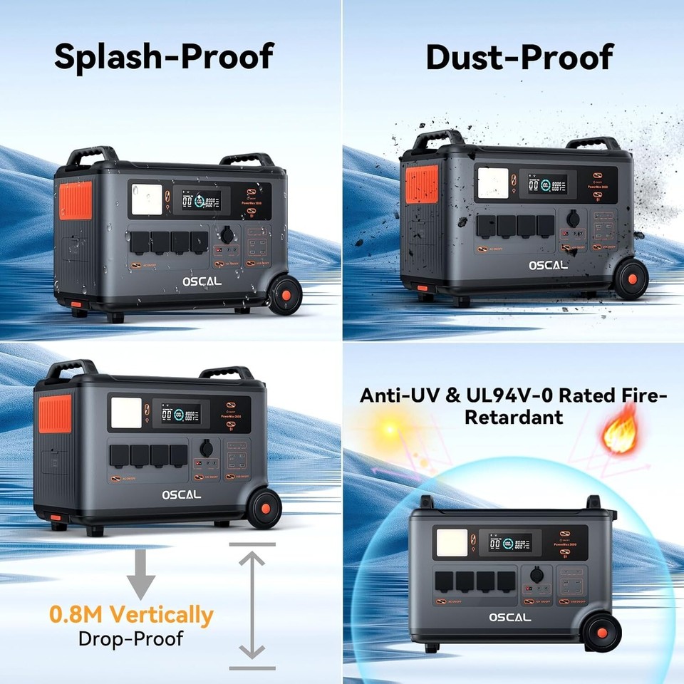 OSCAL Portable Power Station 3600Wh LiFePO4 Solar Generator 3000W ...