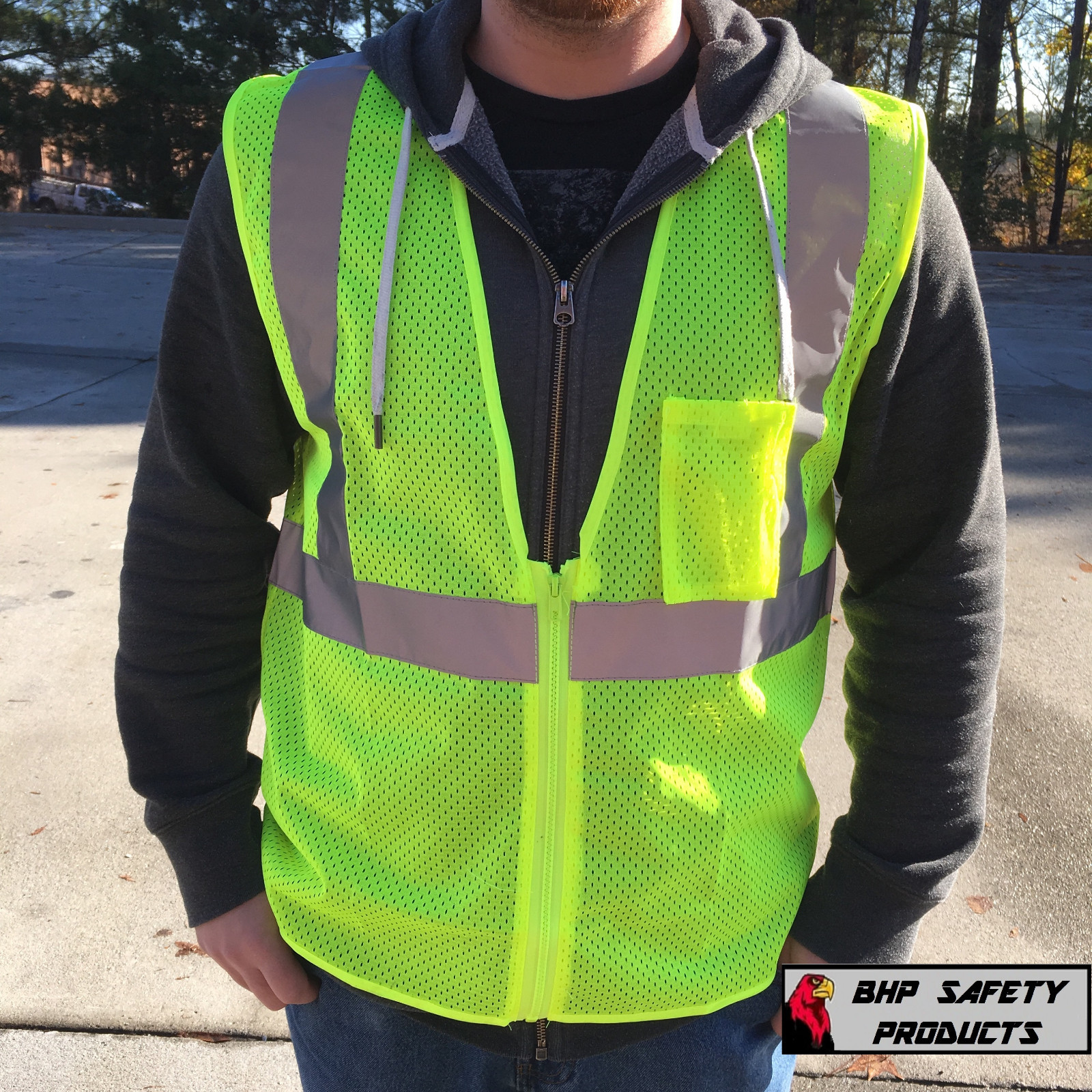 NEON YELLOW SAFETY VEST W/ REFLECTIVE STRIPS SIZE XL (10 PACK) TRAFFIC ...