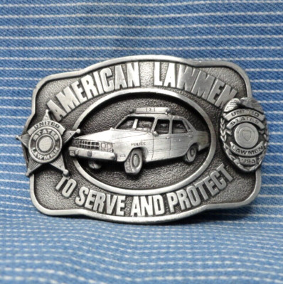 American Lawmen Belt Buckle Police Serve And Protect Vtg 80s Siskiyou ...