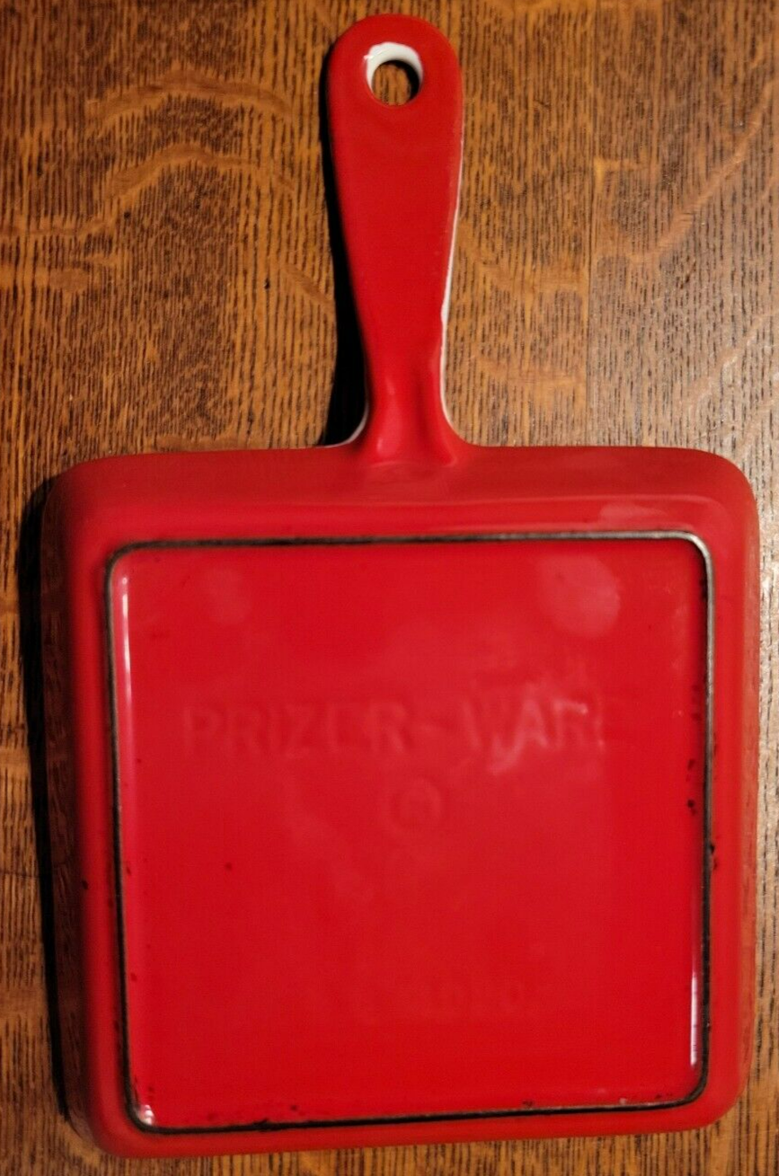 Prizer Ware Cast Iron Enamel Square Egg Skillet SS 1090 Red & White 5 1 ...