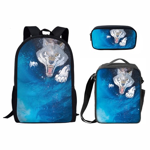 Wolf Printed Backpack Backpack Pen Bag Meal Bag 3-Piece Combination Bag ...
