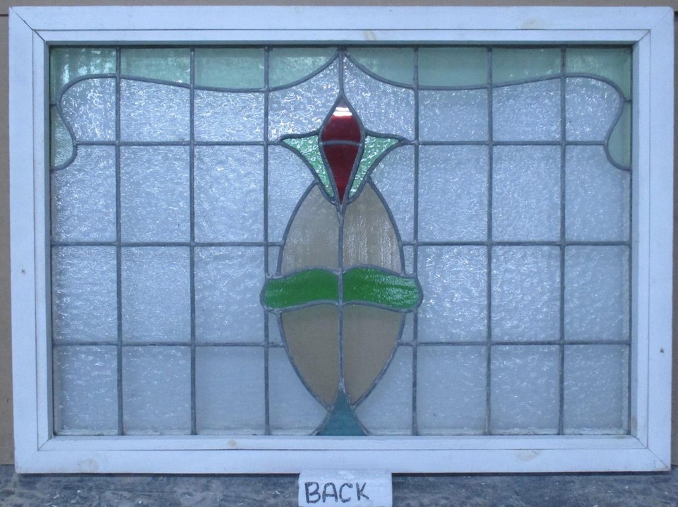 EDWARDIAN ENGLISH LEADED STAINED GLASS WINDOW TRANSOM ABSTRACT 30 1/2 ...