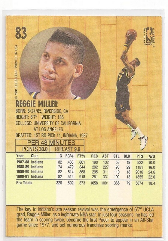 1991-92 Fleer Reggie Miller Basketball Card #83 NM-Mint FREE SHIPPING ...