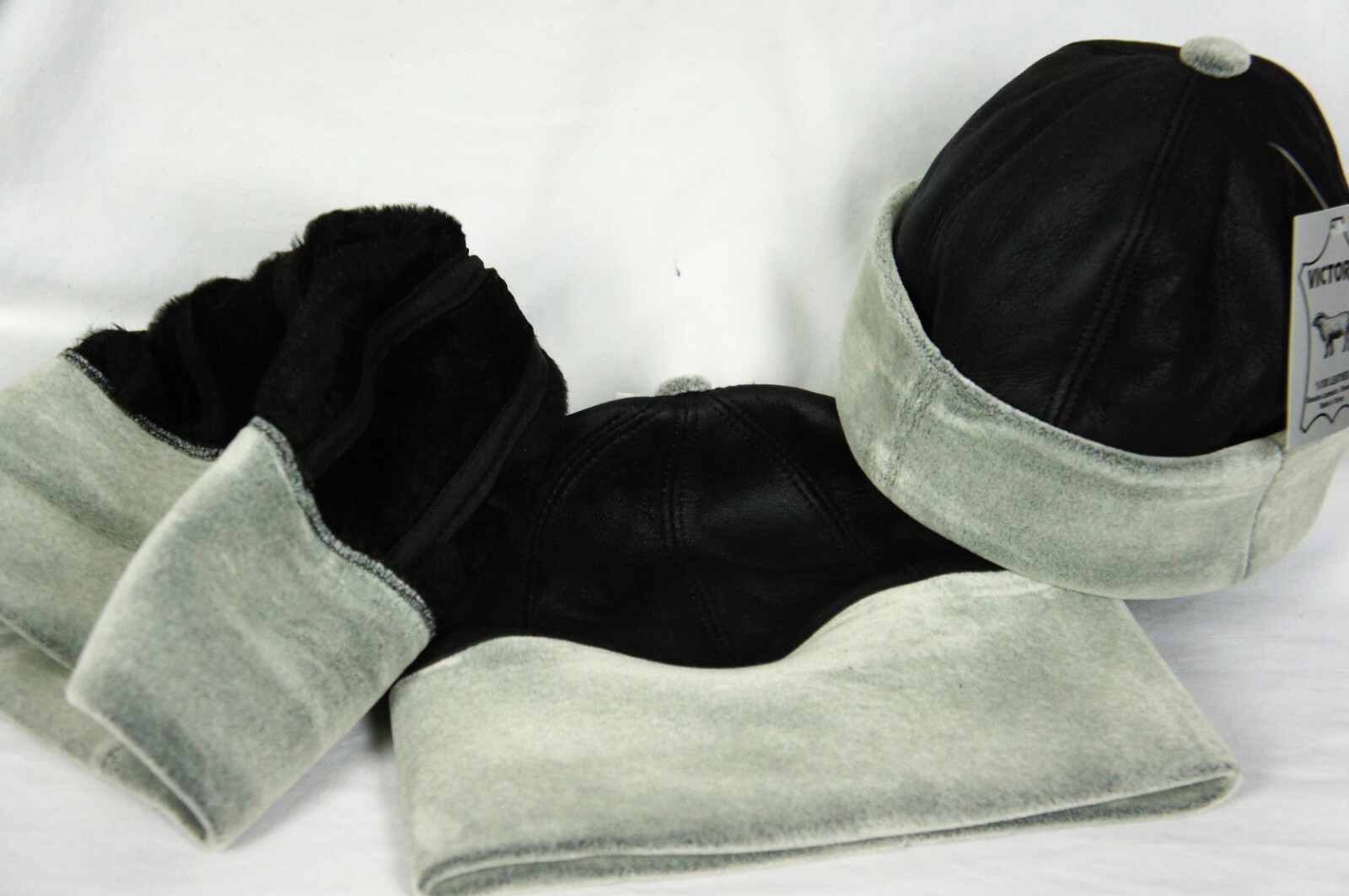 Black REAL Sheepskin Shearling Leather Beanie Round Bucket Winter Ski ...