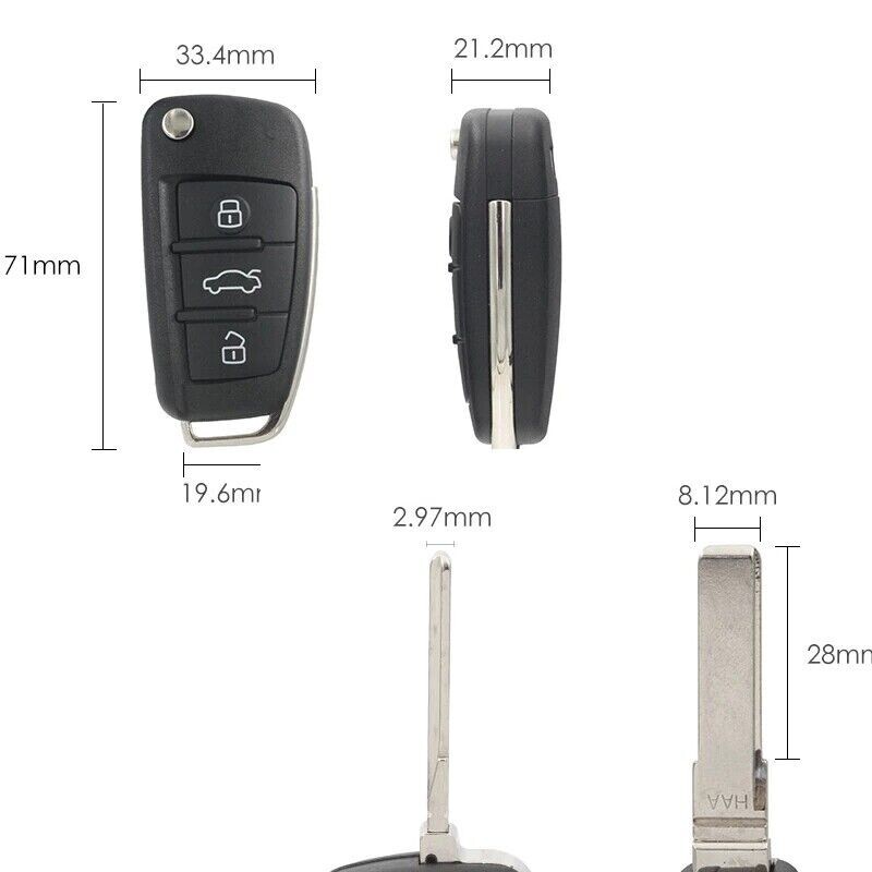 Modify Flip Remote Key for Audi A3 S3 A4 S4 TT 2006 2007 2008 P/N:8P0 ...