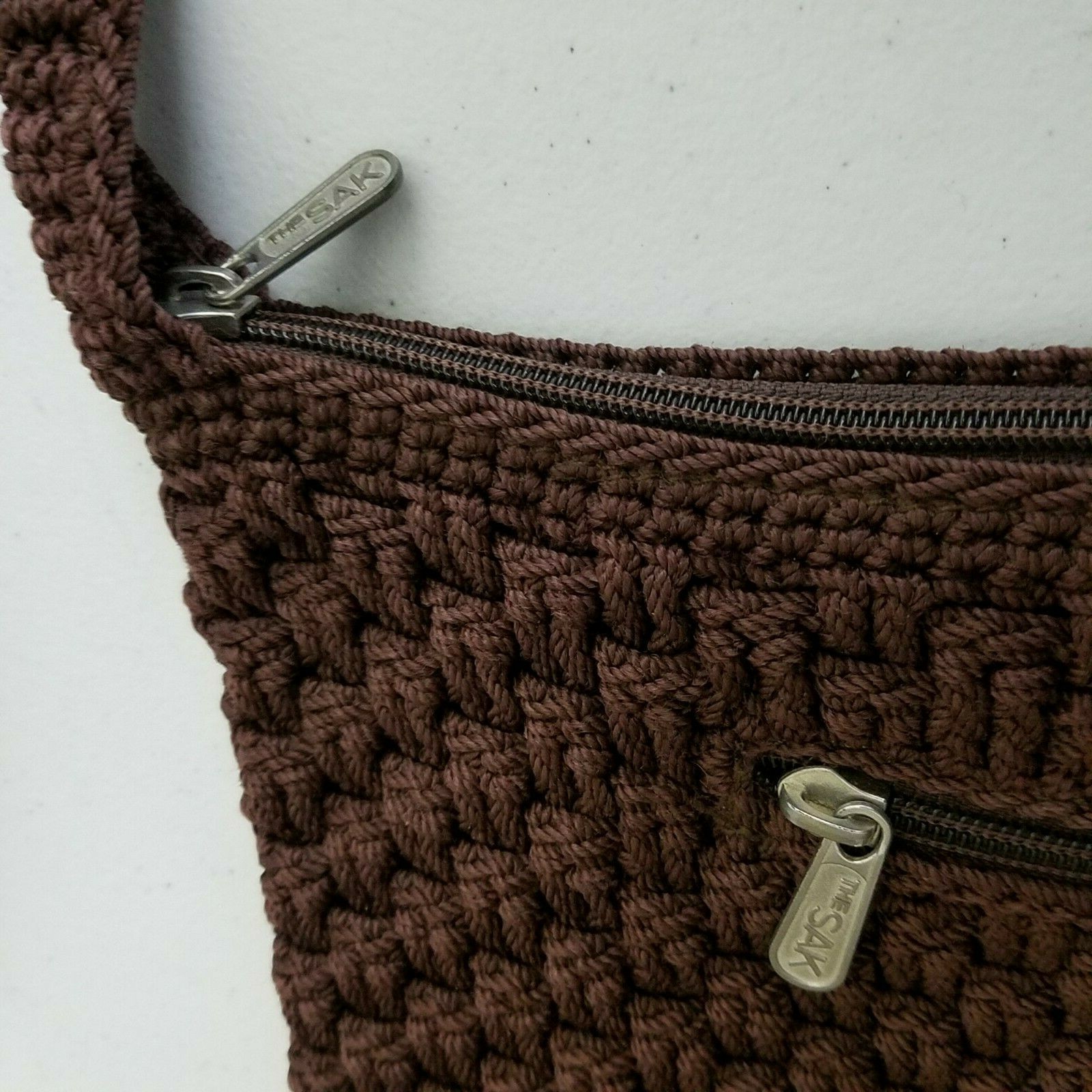 The Original Sak Chocolate Brown Crochet Zip Shoulder… - Gem