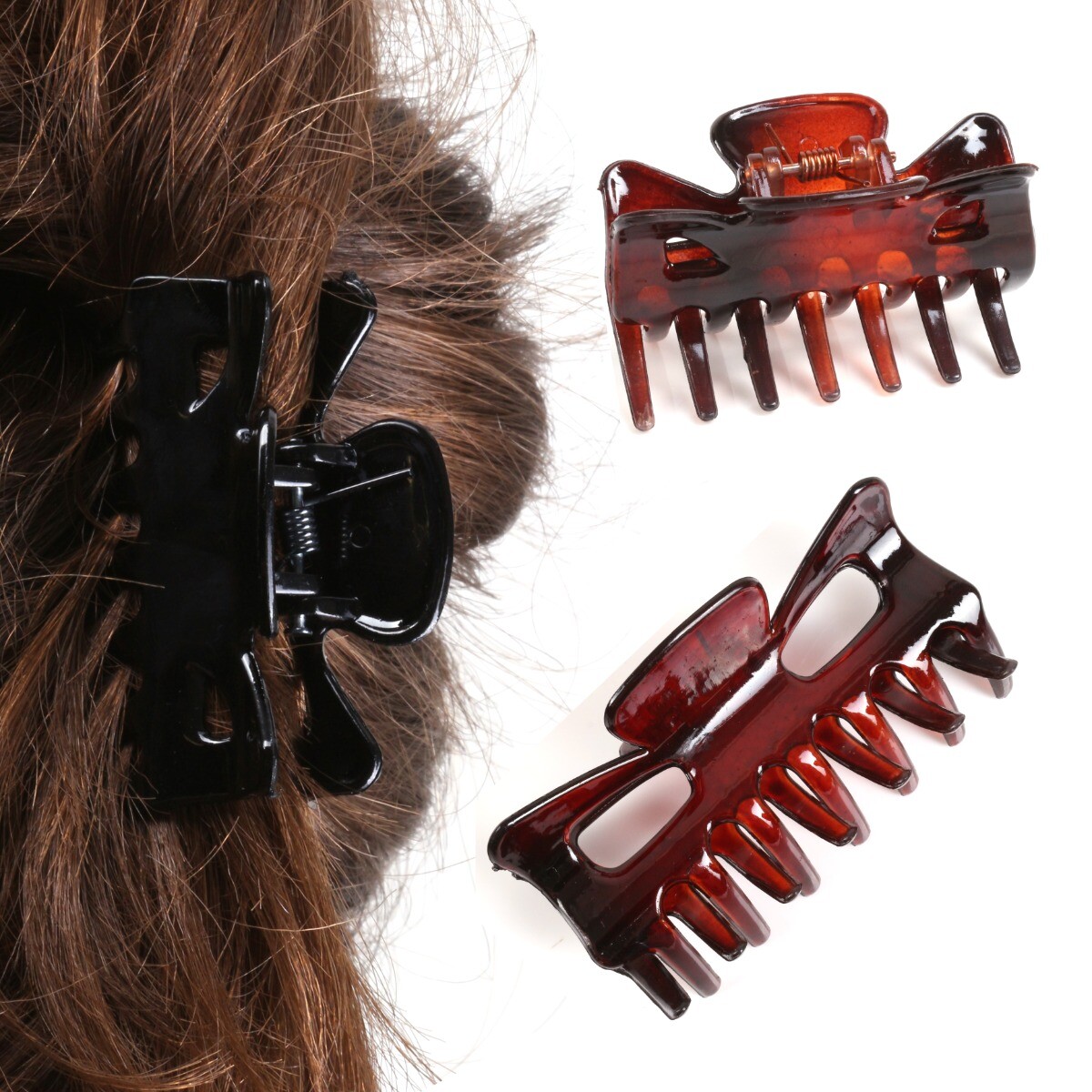 4x Black & Tort Hair Clamps Claw Jaw Clips Non Slip Gripper Styling ...