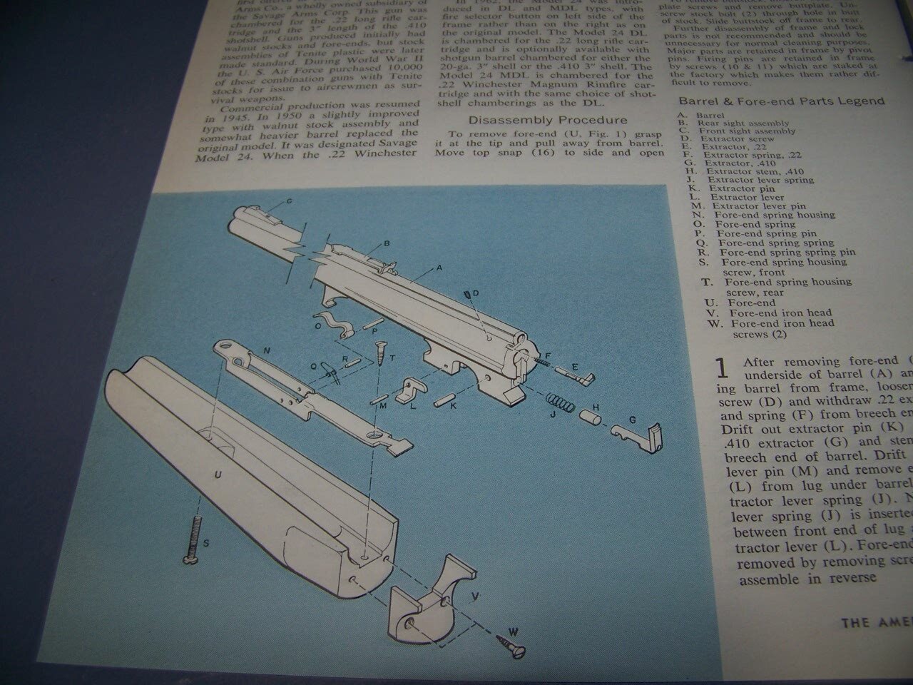 SAVAGE (MODEL 24) COMBINATION GUN .22/.410..HISTORY/EXPLODED VIEW..RARE ...
