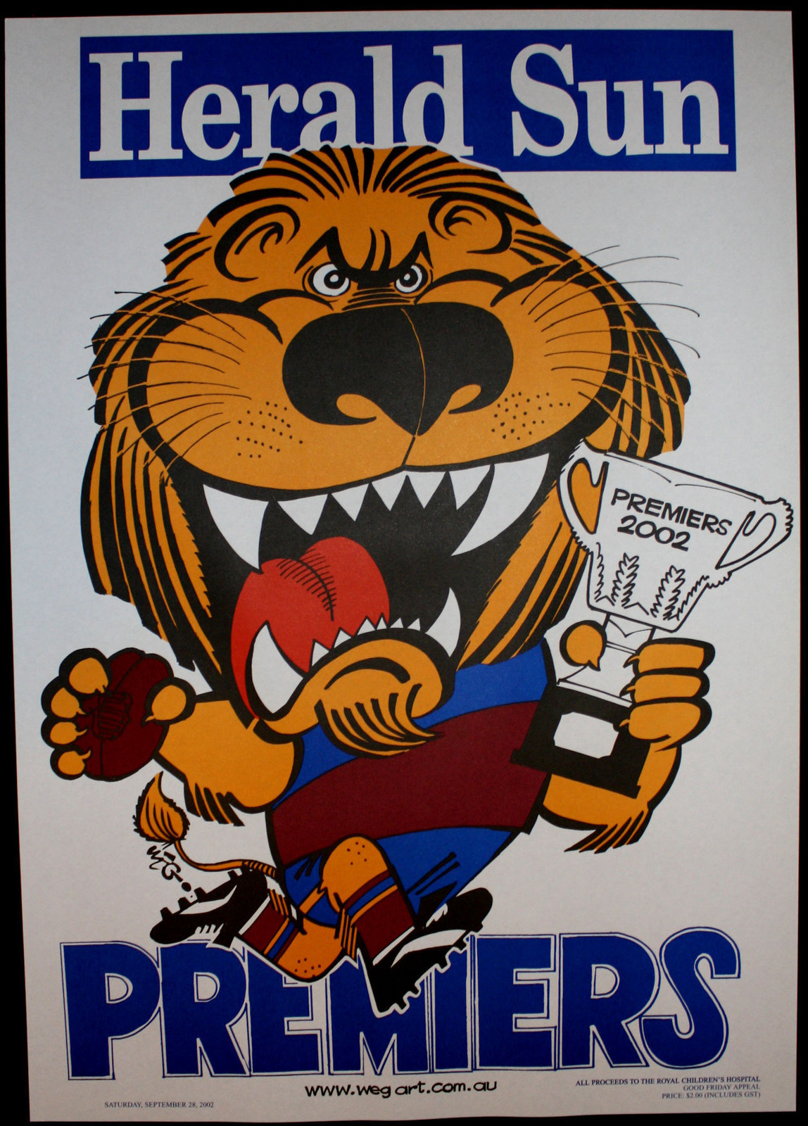 2001 & 2002 & 2003 Brisbane Lions Herald Weg Premiers poster Original ...