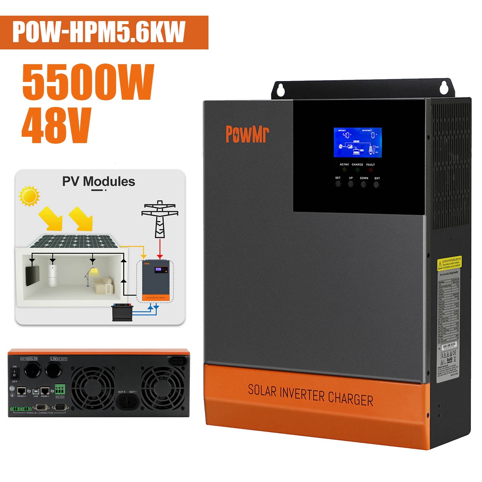 PowMr 5600W 48V Solar Wechselrichter Reine Sinus Off Grid Inverter MPPT ...