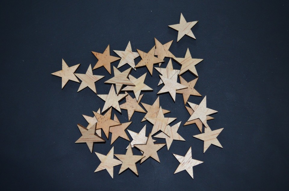 50 Qty 2 inch Wood Stars Craft Supply Flag Wooden Stars DIY 2" x 2" x 1 ...