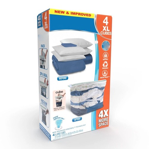 Cube Instant Space Saver Storage - Extra Large - Double Zipper - 4 Pack ...