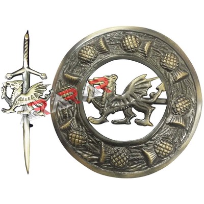 Dragon Kilt Pin & Brooch Badge Set Fly Plaid High Quality Antique ...