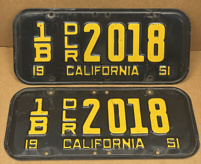 RARE 1951 CAR DEALER 1B-2018 (CALIFORNIA) LICENSE PLATE | eBay