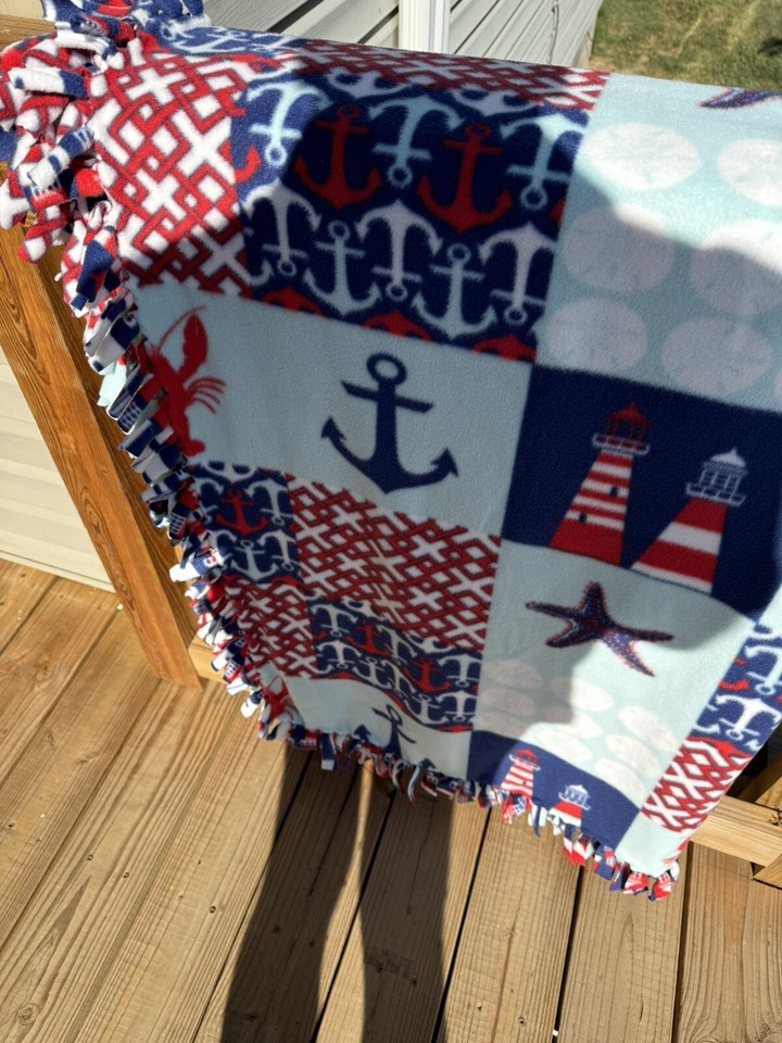 Nautical Blanket/ Throw Cozy Plush Lighthouse/anchor/lobster Fringed 50 ...